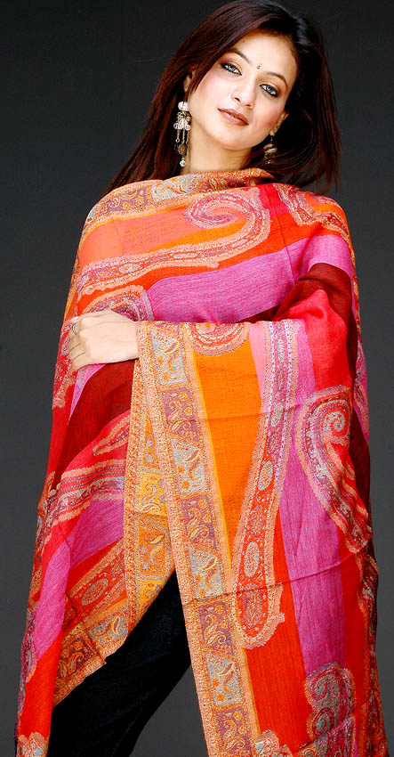Multi-Colored Jamawar Stole | Exotic India Art