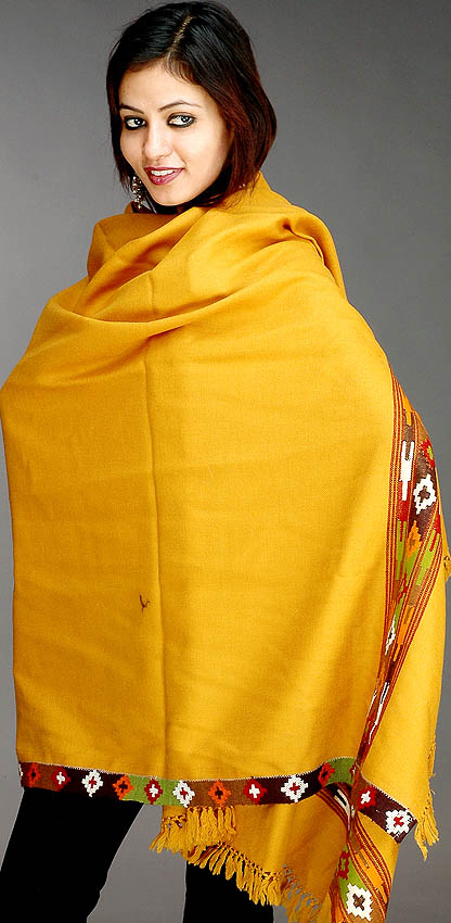 Mustard Kullu Shawl from Himachal | Exotic India Art