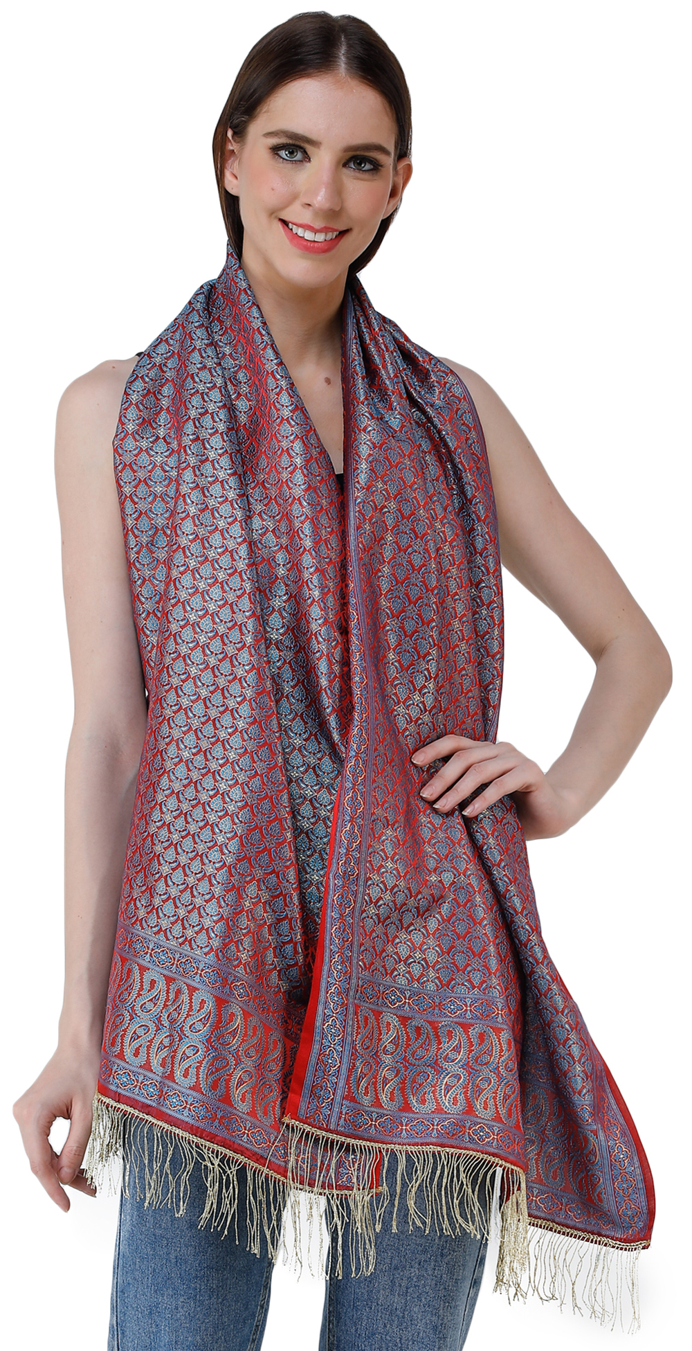 Zari Ektara Banarasi Scarf with Tanchoi Weave | Exotic India Art