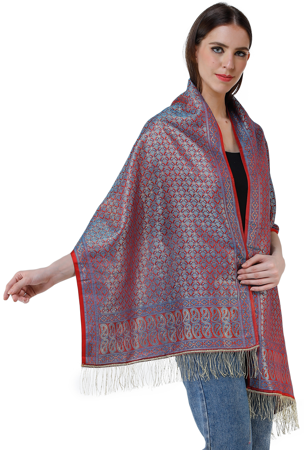 Zari Ektara Banarasi Scarf with Tanchoi Weave | Exotic India Art