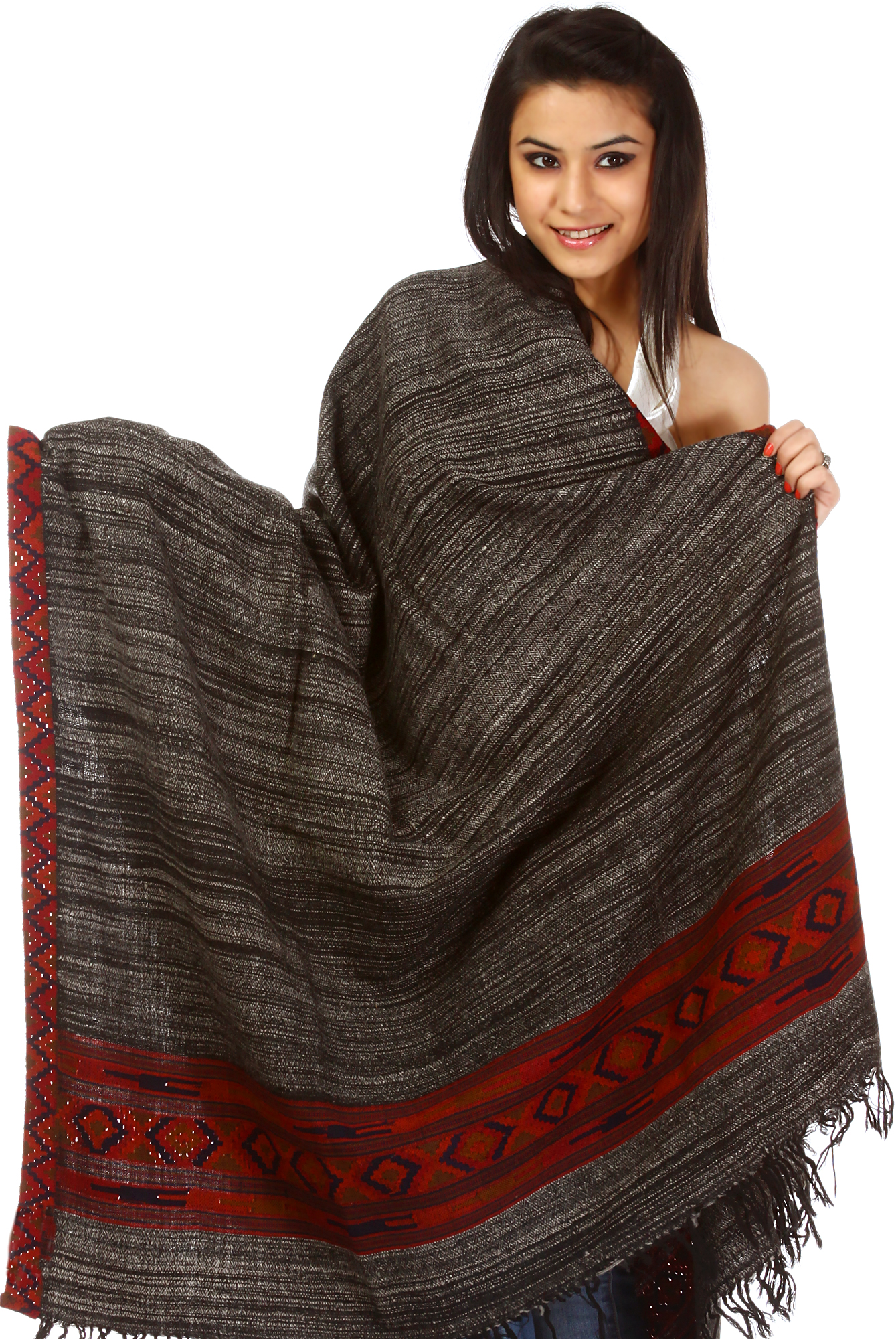 Gray Kullu Shawl with Kinnauri Woven Border | Exotic India Art