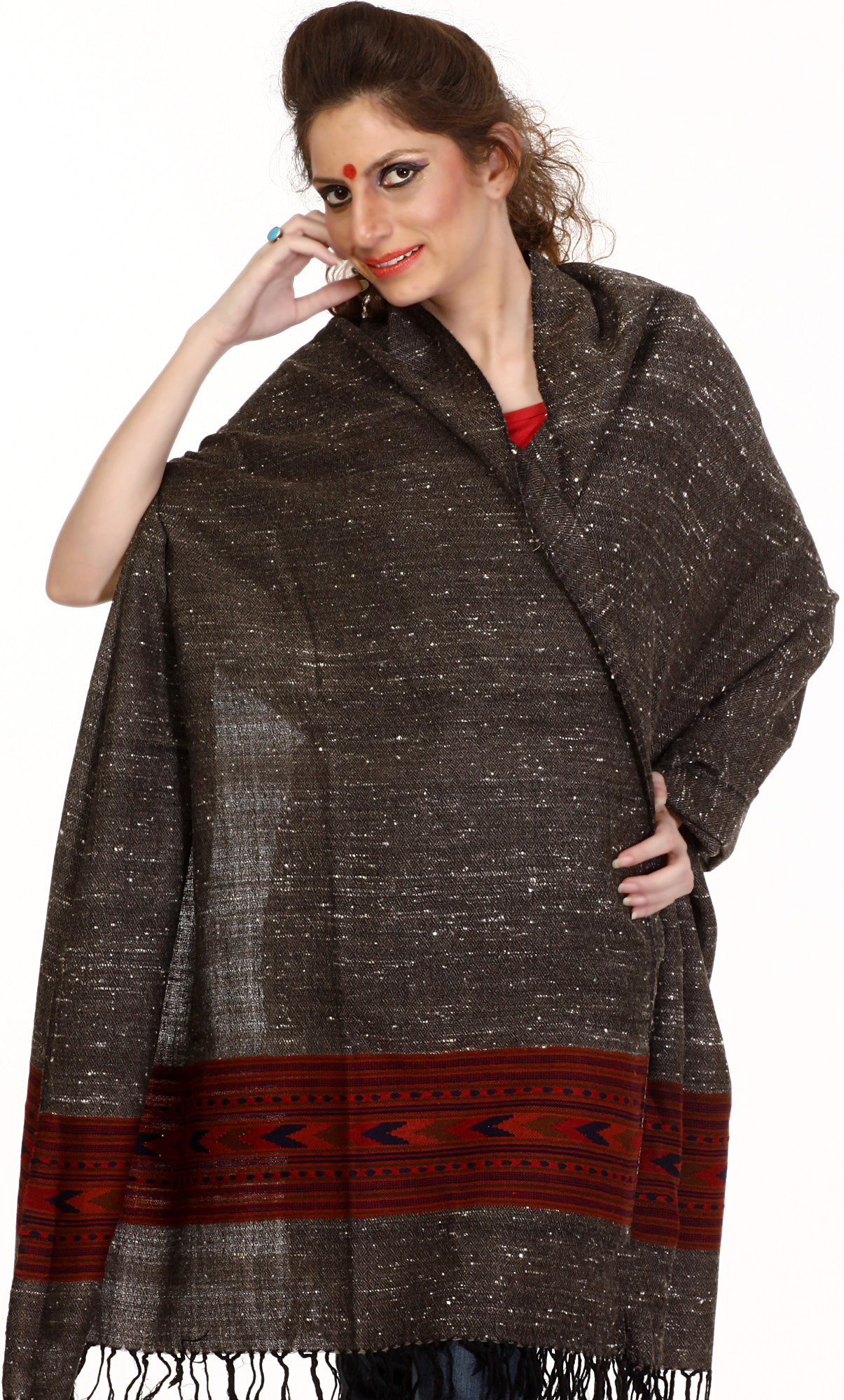 Gray Shawl from Kullu with Kinnauri Woven Border | Exotic India Art