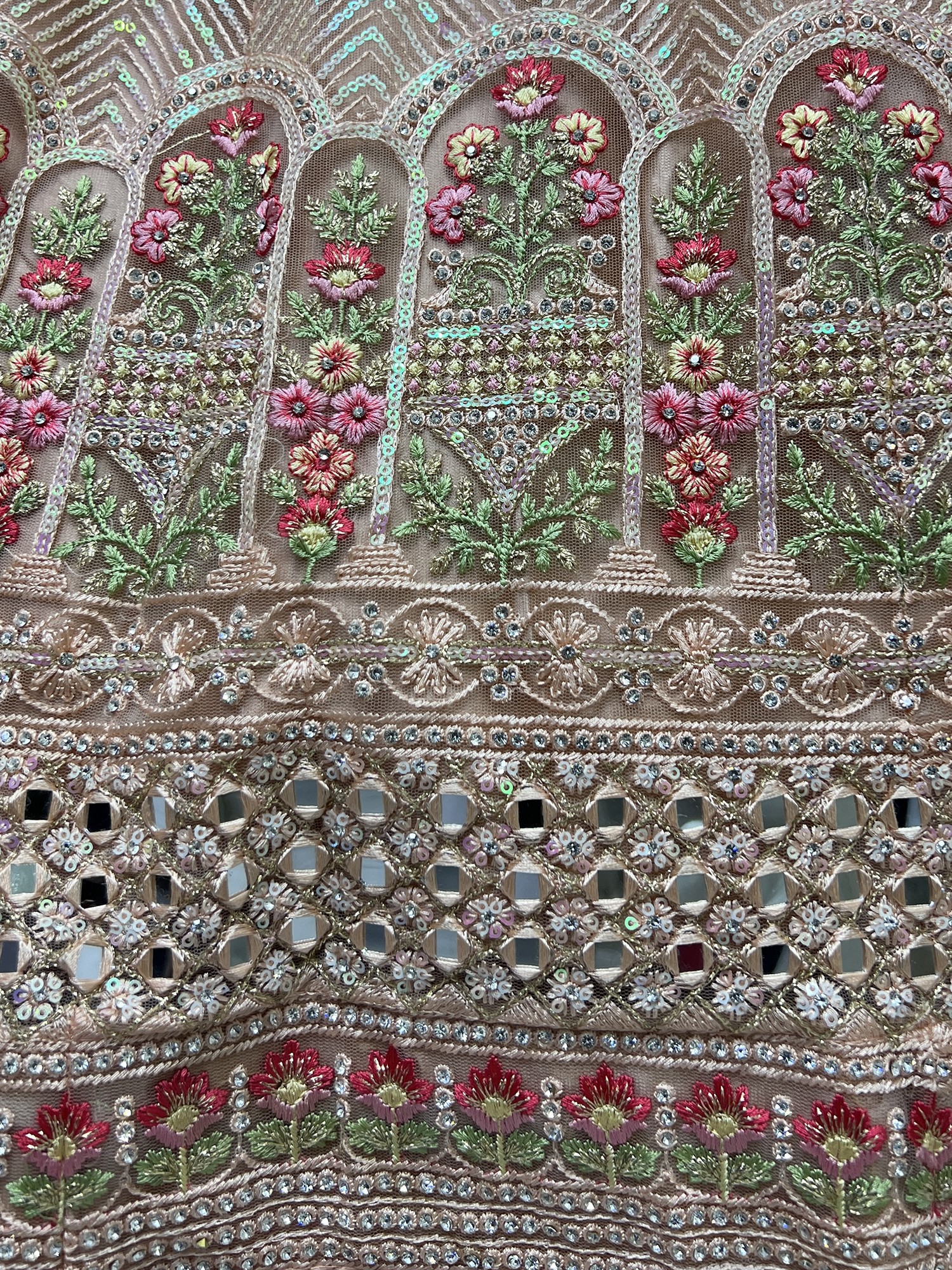 Heavy Net Meena Mughal Motif Lehenga Choli With Mirror, Thread, Zircon ...