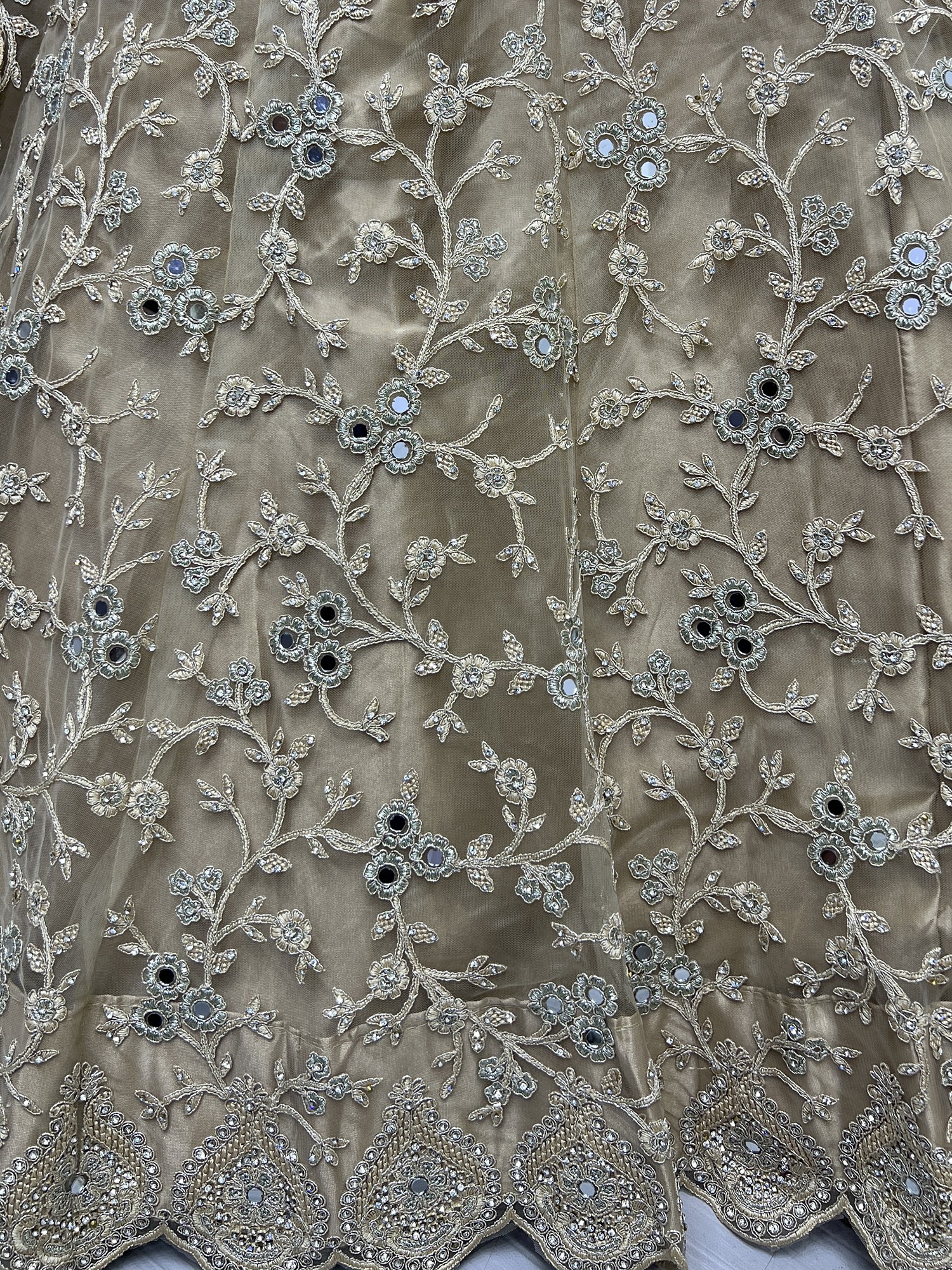 Net Floral Jaal Pattern Bridal Lehenga Choli With Dori, Mirror, Multi ...