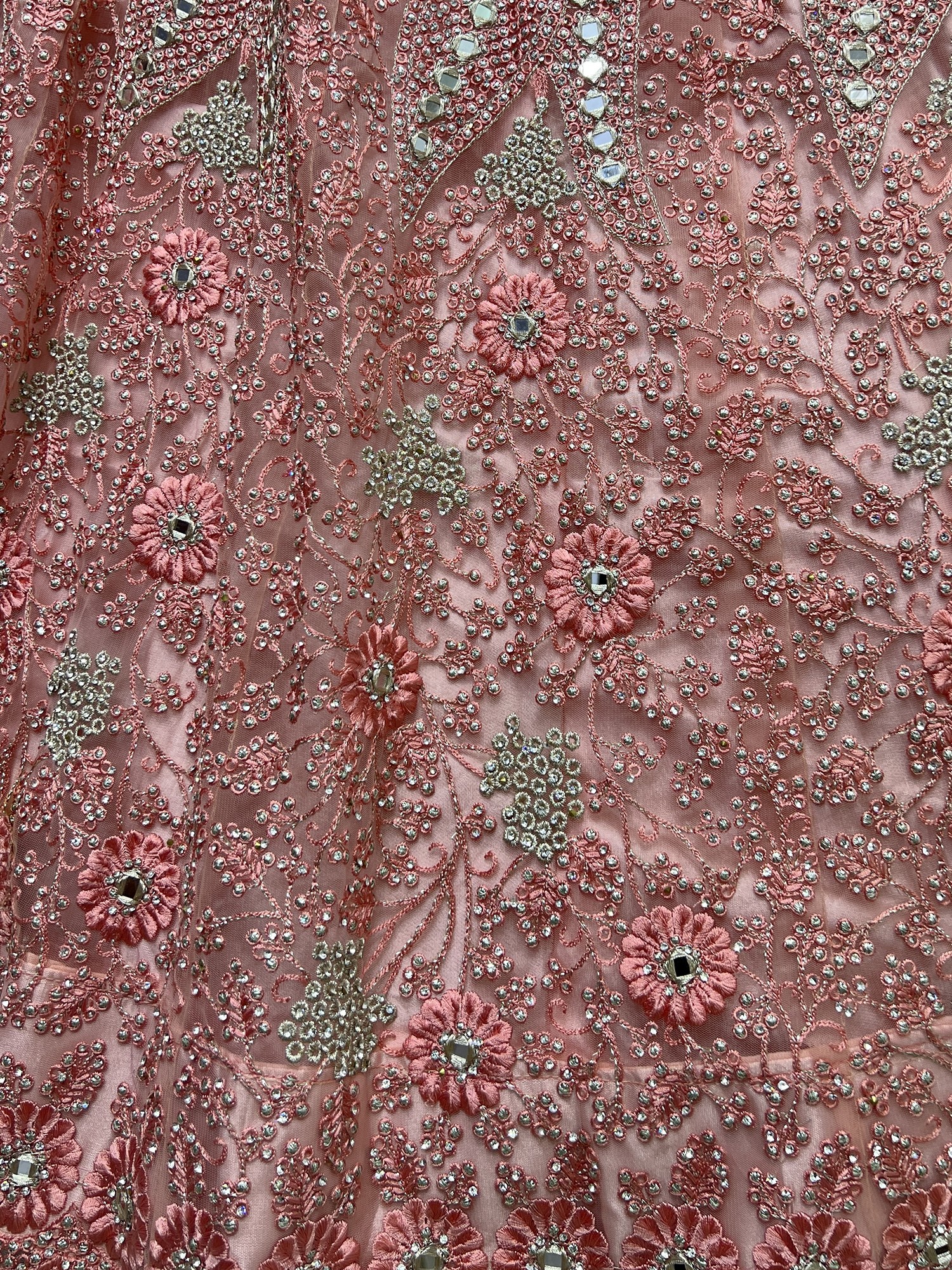 Net Bridal Lehenga Choli With Floral Vine Motif Embroidered Dori ...