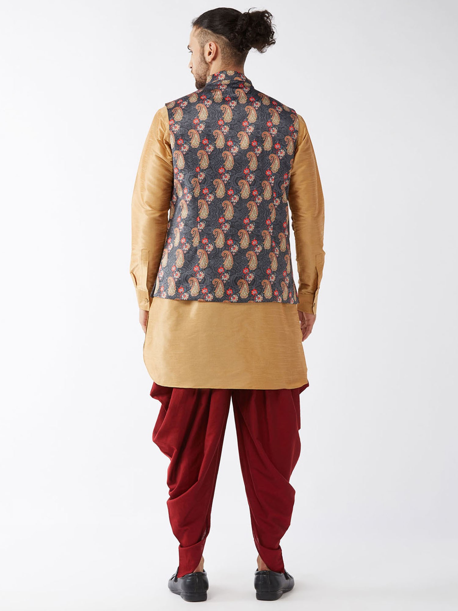 Silk Blend Kurta With Cotton Blend Dhoti And Cotton Satin Blend Mango ...