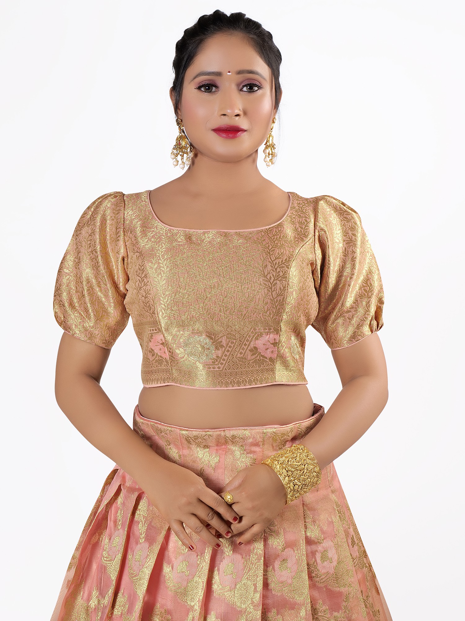 Art Silk Phool Bail Pattern Zari Work Banarasi Half Saree Style Lehenga ...