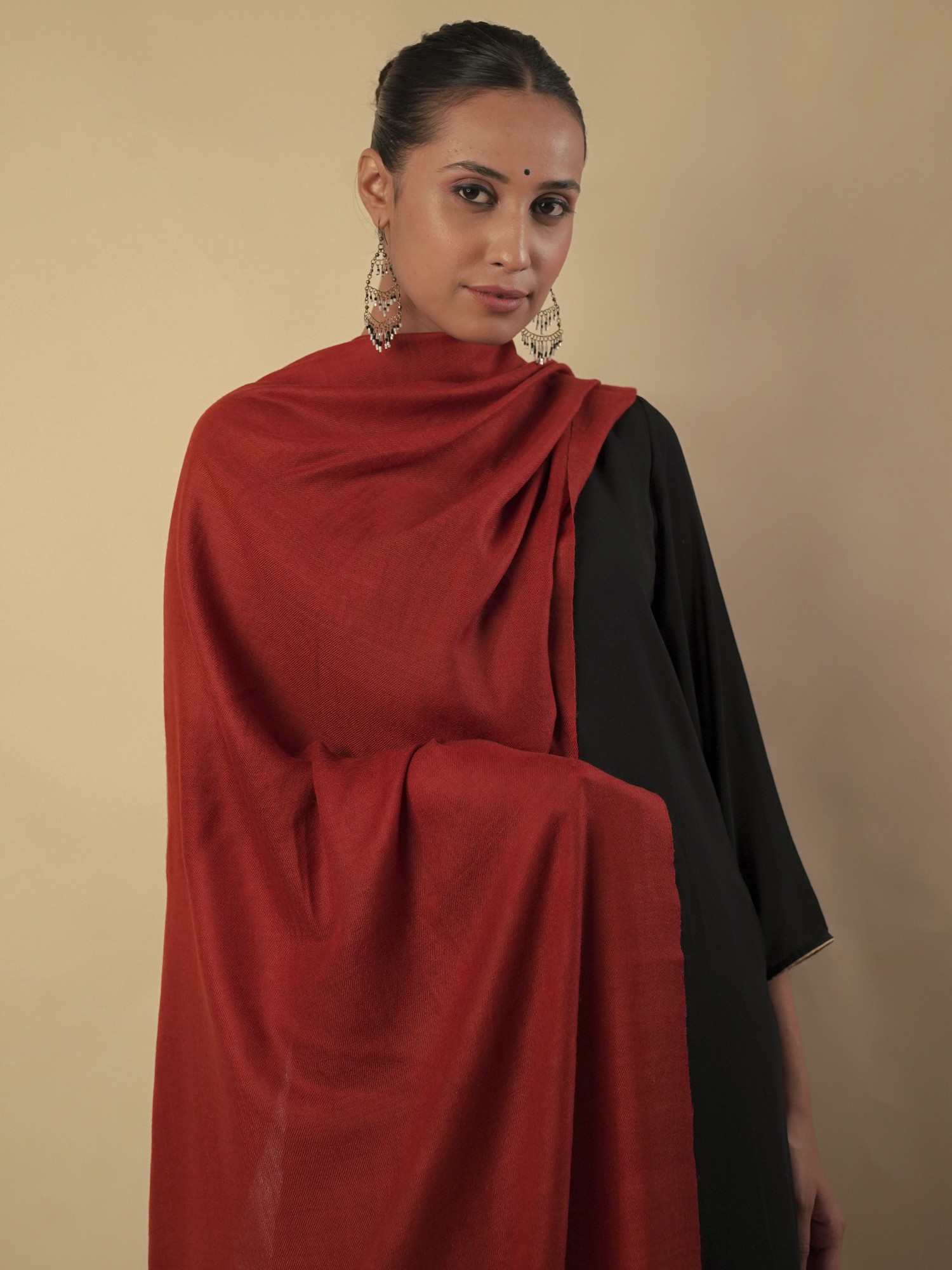 Pashmina Brick Red Kani Stole | Exotic India Art
