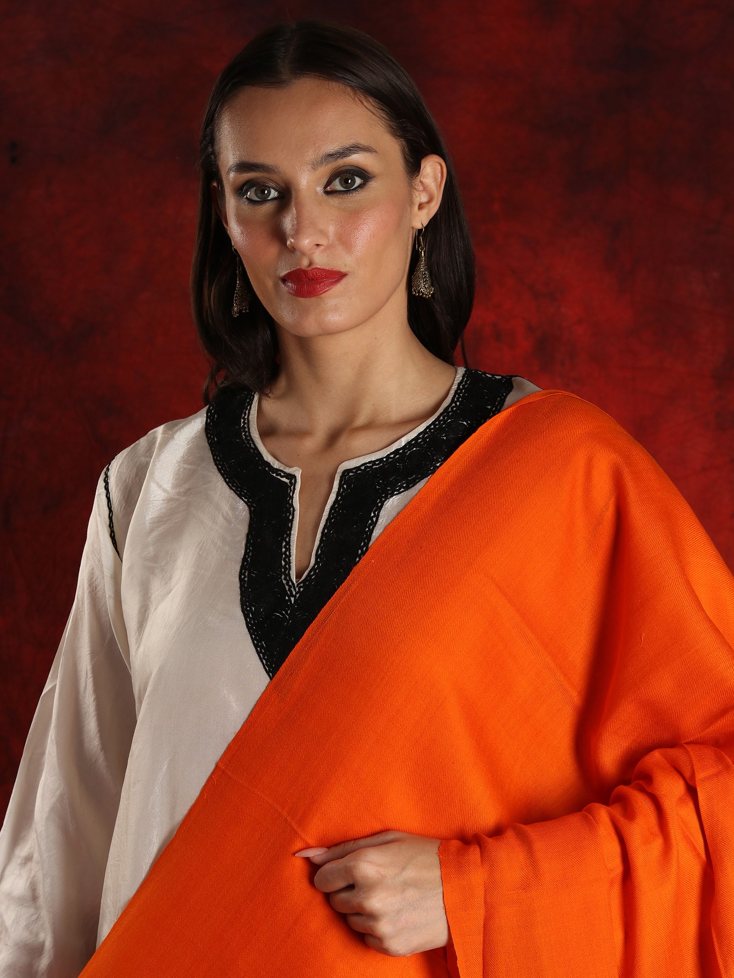Pure Pashmina Orange Colored Kani Shawl With Palla | Exotic India Art