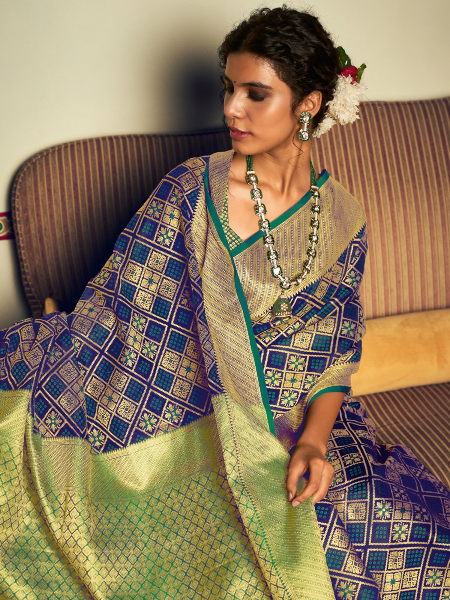 Patola Silk Diamond Pattern Zari Work Saree With Blouse And Latkan ...