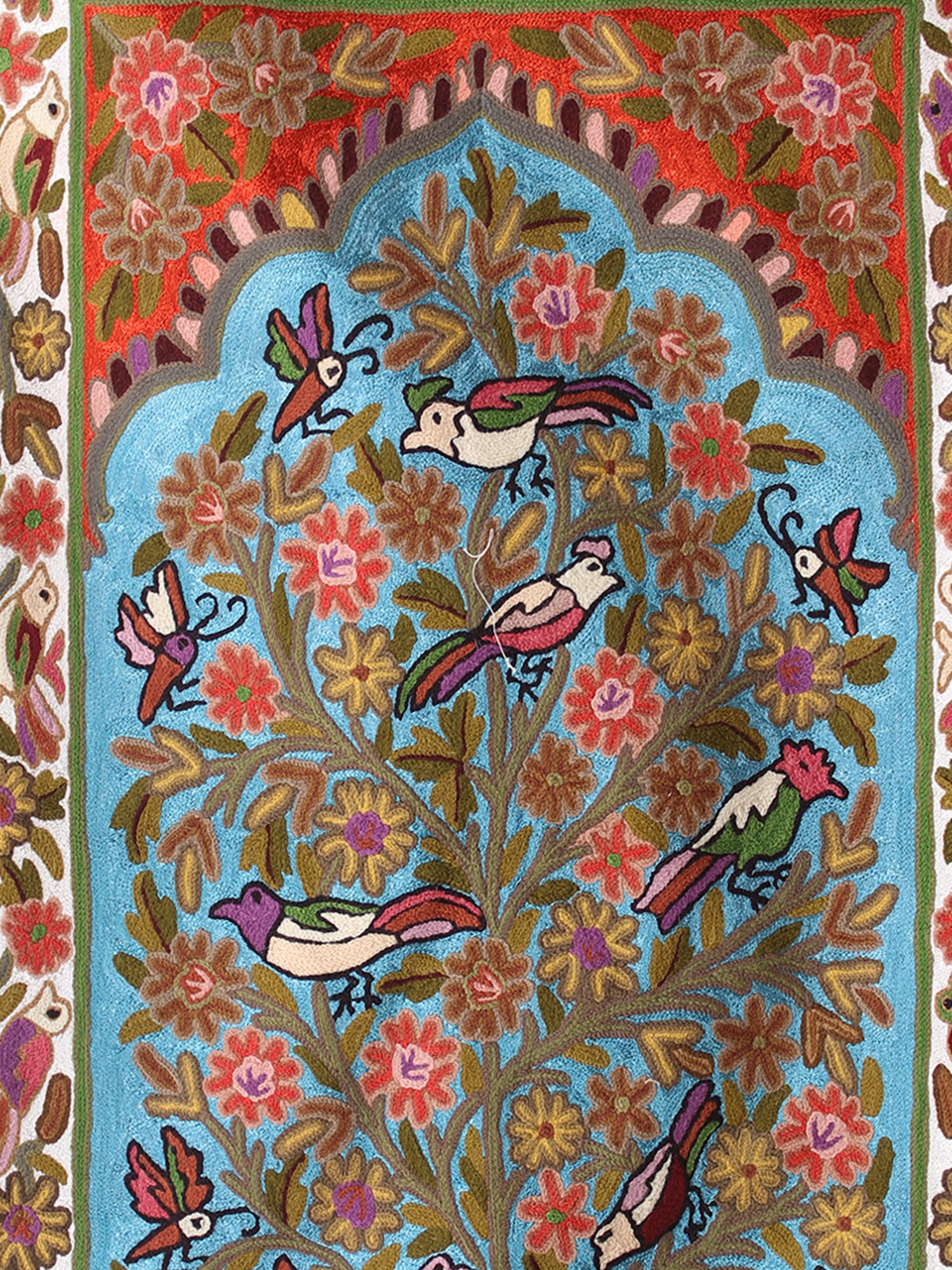 Kashmiri Tree of Life Chainstitch with Temple and Multiple Birds ...