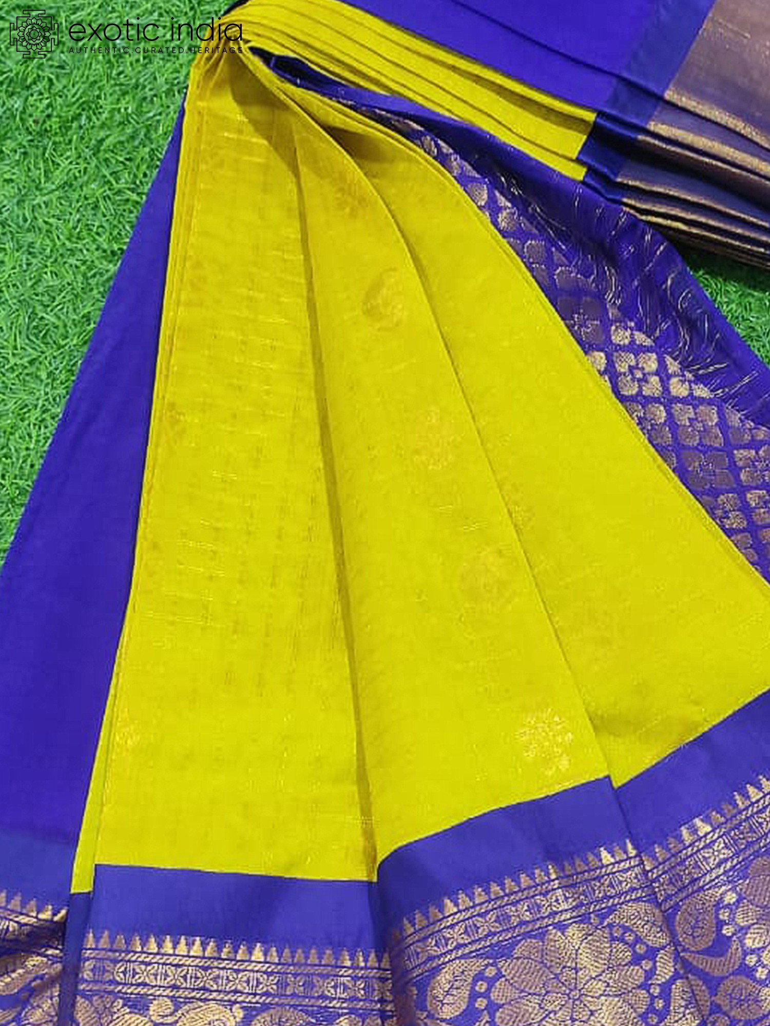 Aureolin-Yellow Pure Handwoven Silk Saree With Golden Border | Exotic ...