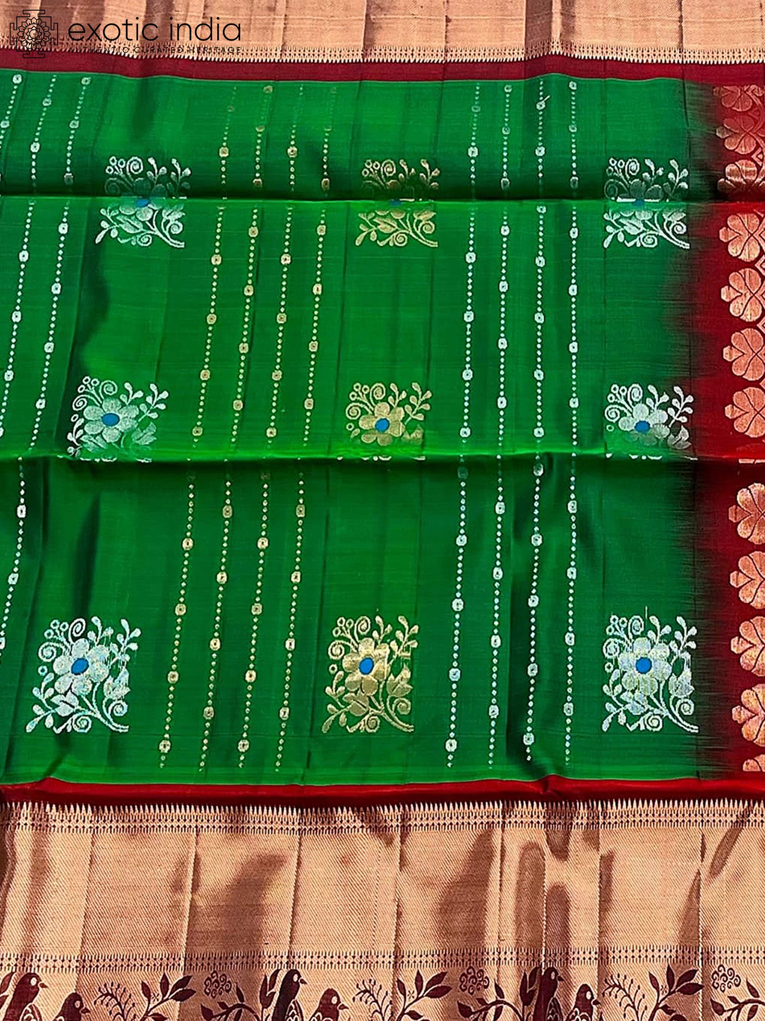 Green Venkatagiri Pattu With Birds Woven Border With Plain Blouse ...