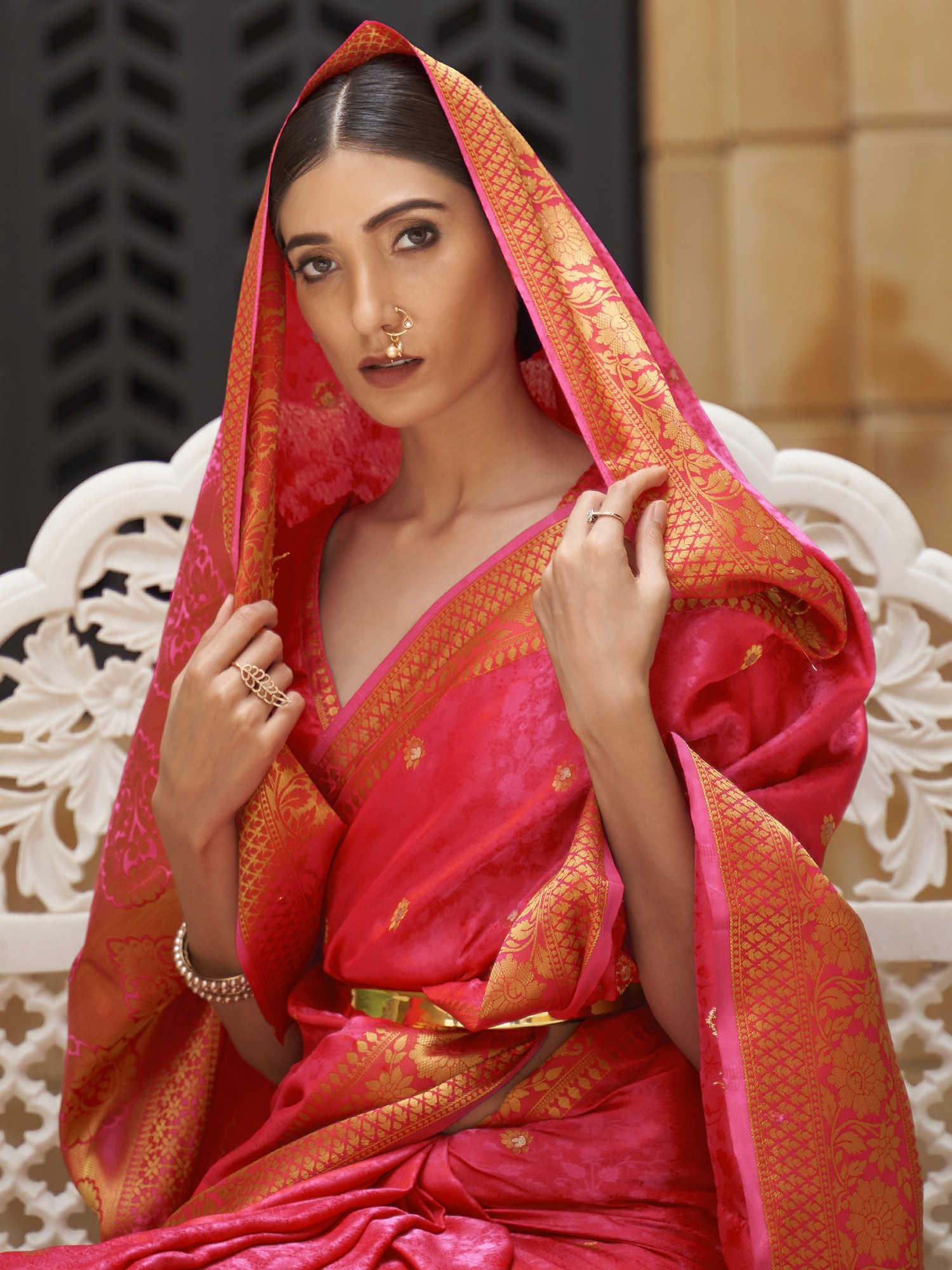 Kanjivaram Silk Saree With Floral Motifs For Women | Exotic India Art