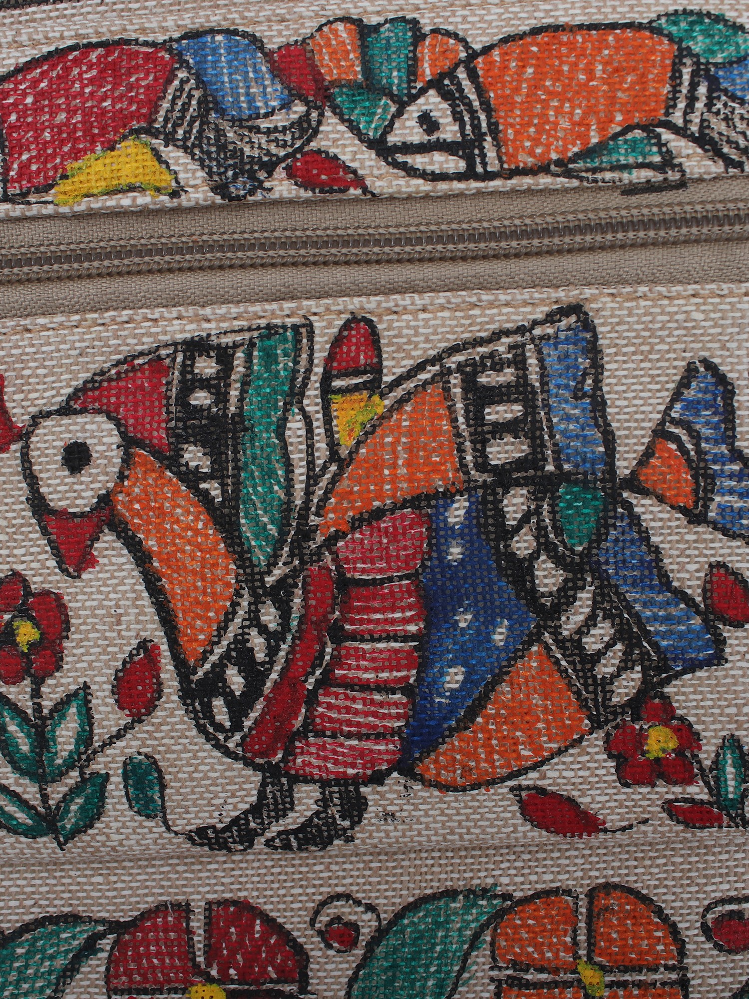 Hand-Painted Jute Sling Bag from Jharkhand with Madhubani Art | Exotic India Art