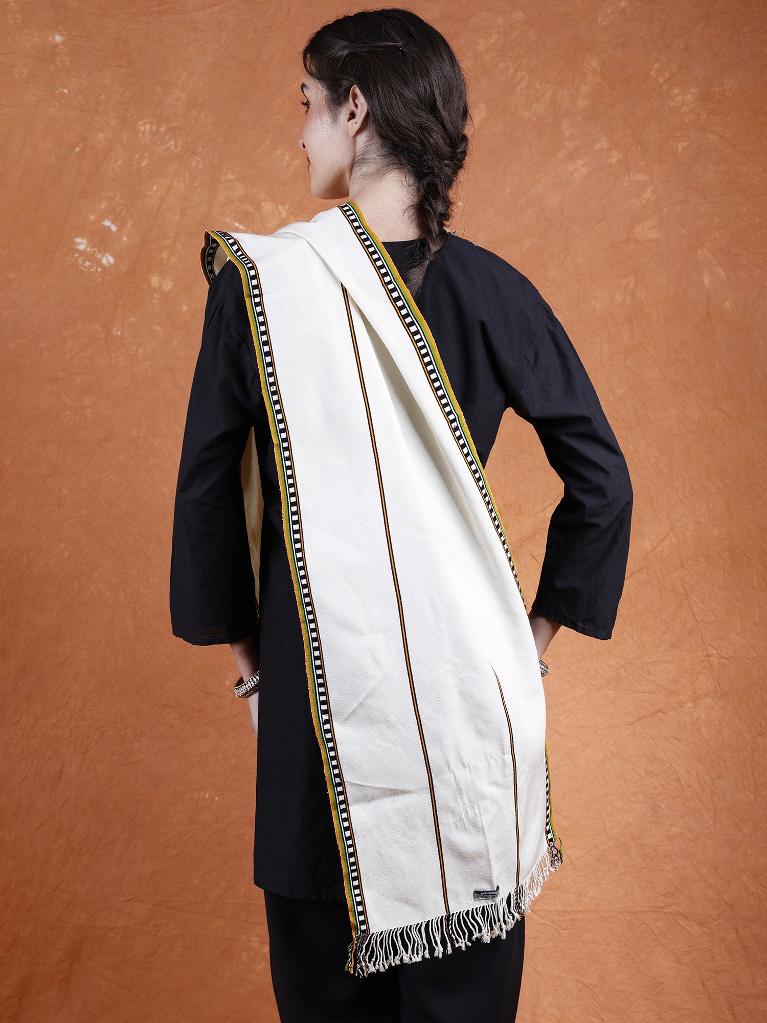 Cannoli-Cream Leirum Scarf from Nagaland with Stripe Pattern | Exotic ...