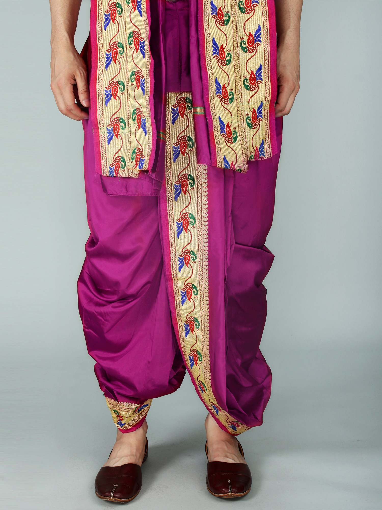 Dhoti and Veshti Ready To Wear Set With Broad Woven Golden Border ...