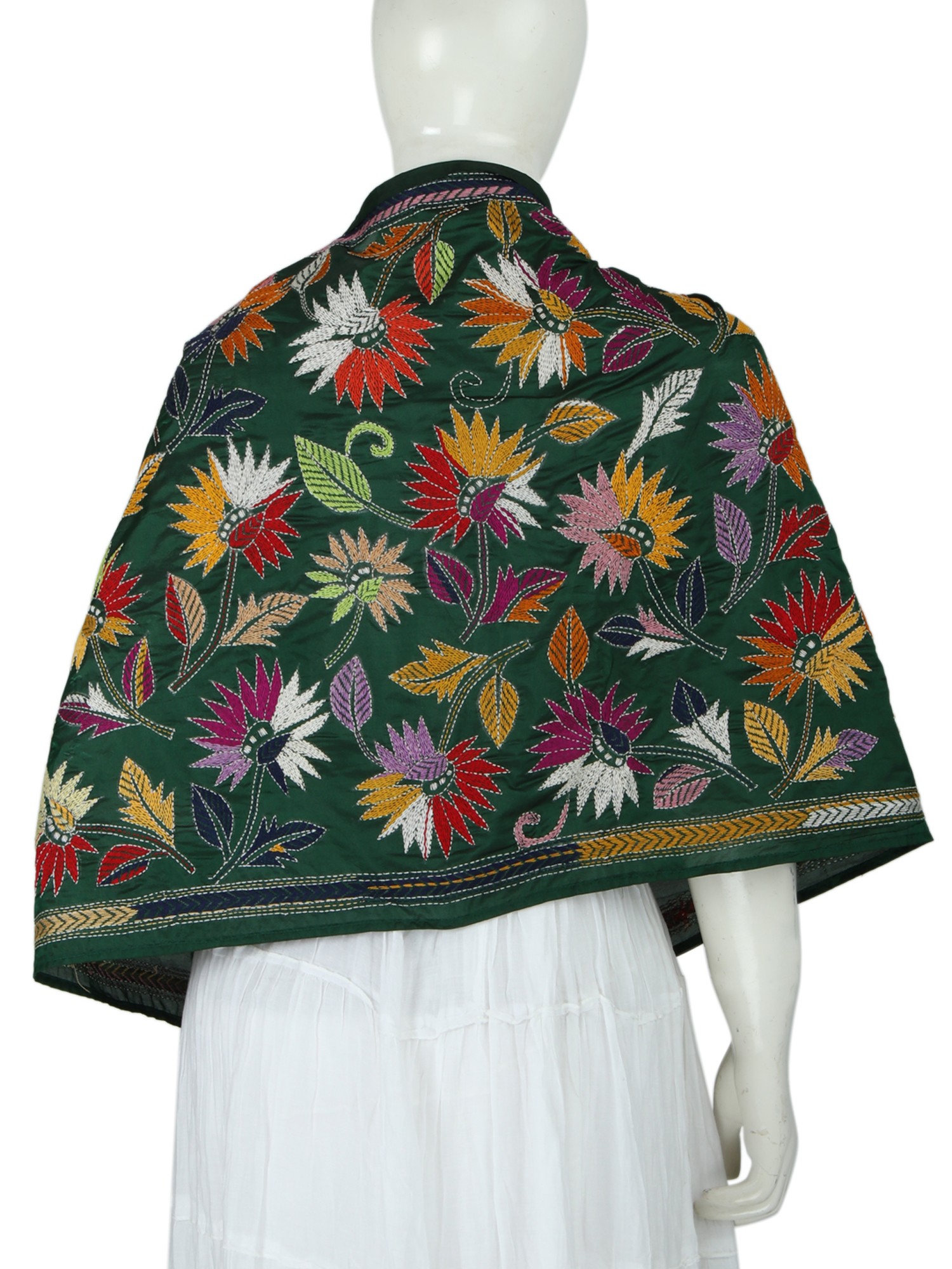 Kantha Stole With Multicolor Floral Embroidery From Bengal | Exotic ...