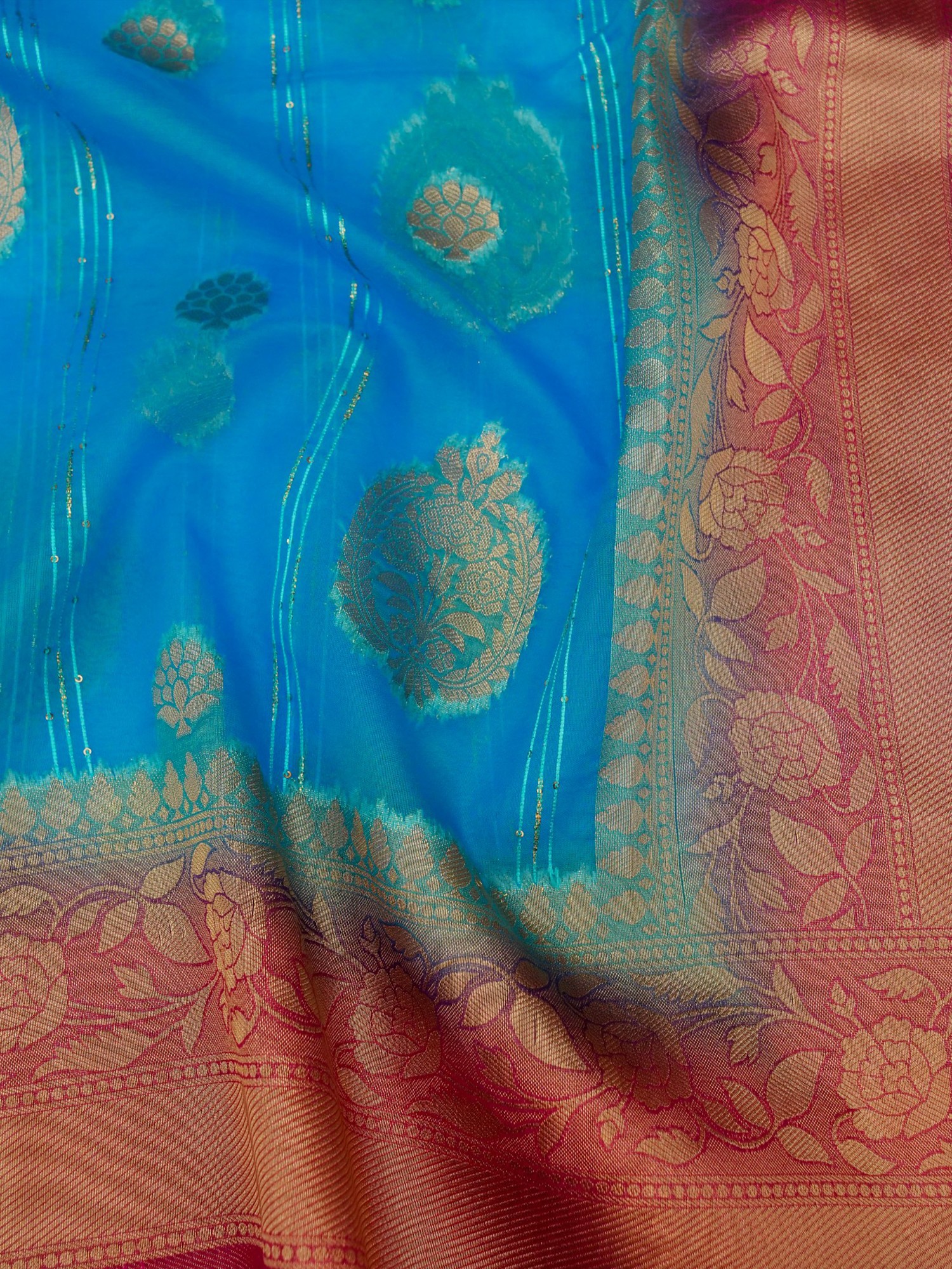Diva-Blue Banarasi Kora Silk Saree with All Over Butta | Exotic India Art
