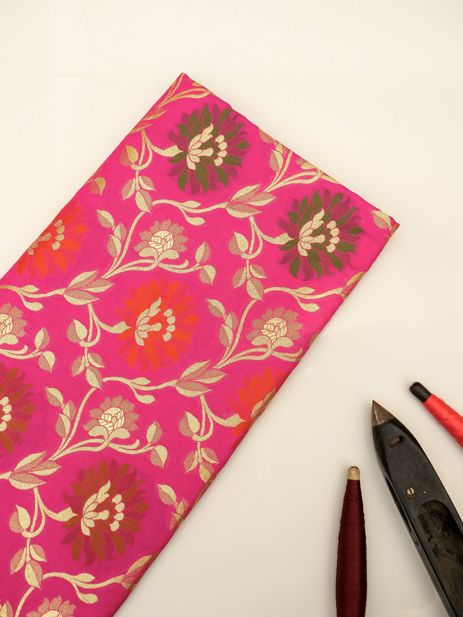 Bold Chrysanthemum Vine Meena Buta Work Banarasi Katan Silk Saree and ...