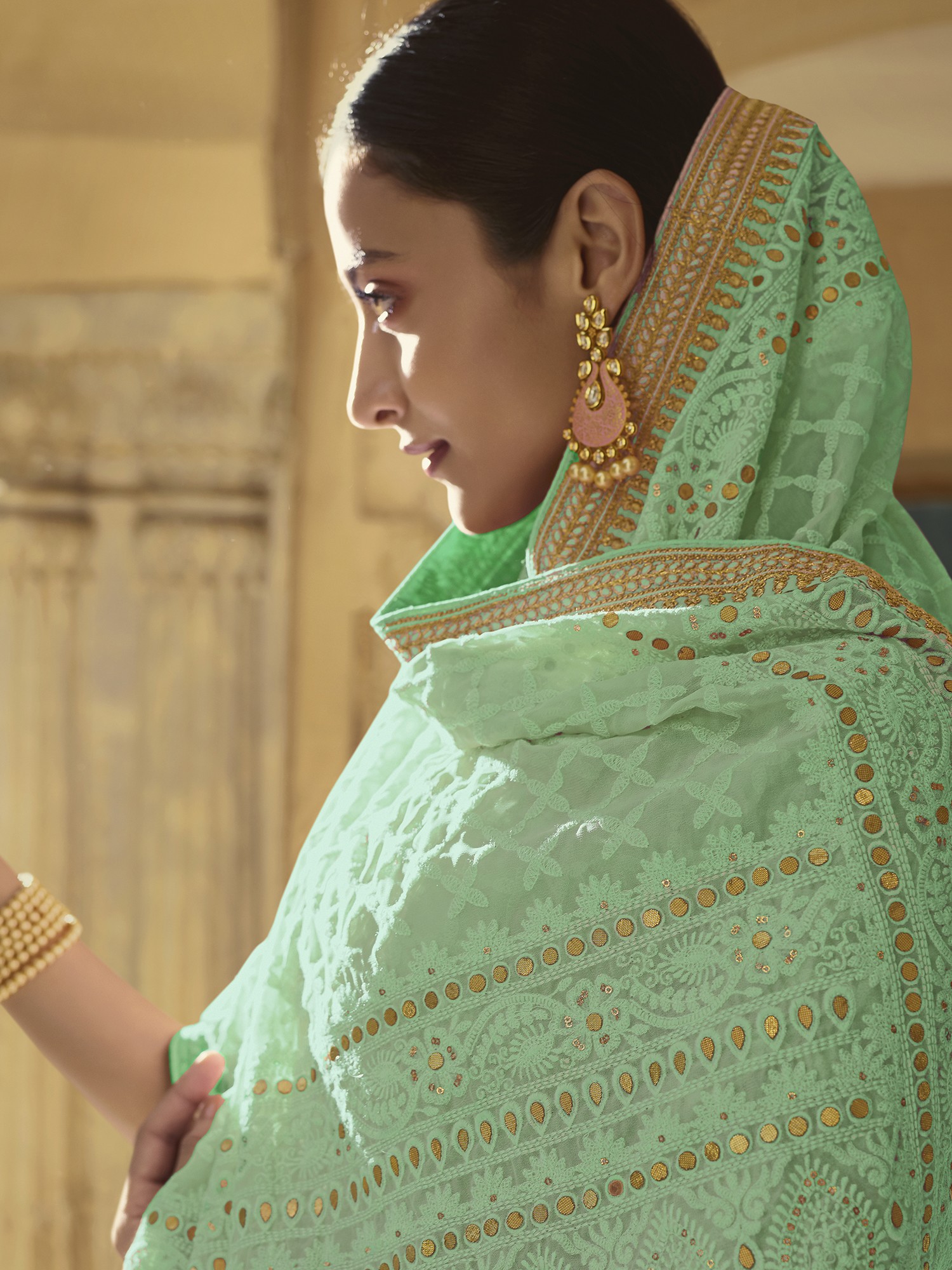 Georgette Designer Chikankari Saree With Jaal Pattern And Thread, Dori ...