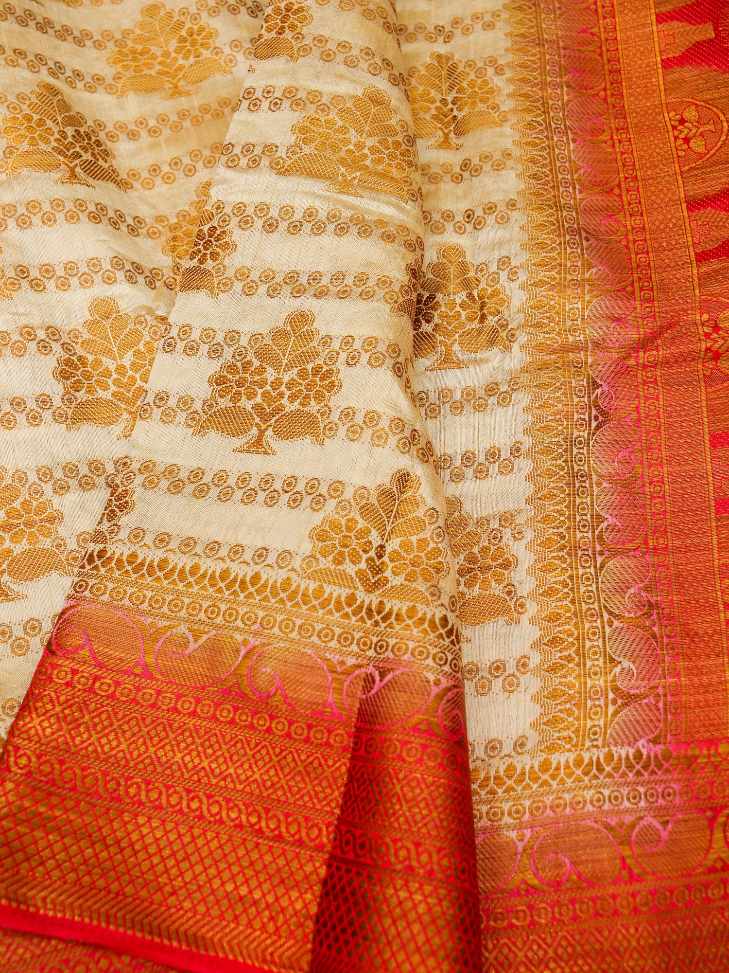 Banarasi Art Silk Saree with Bundi & Floral Tree Pattern on Body and ...