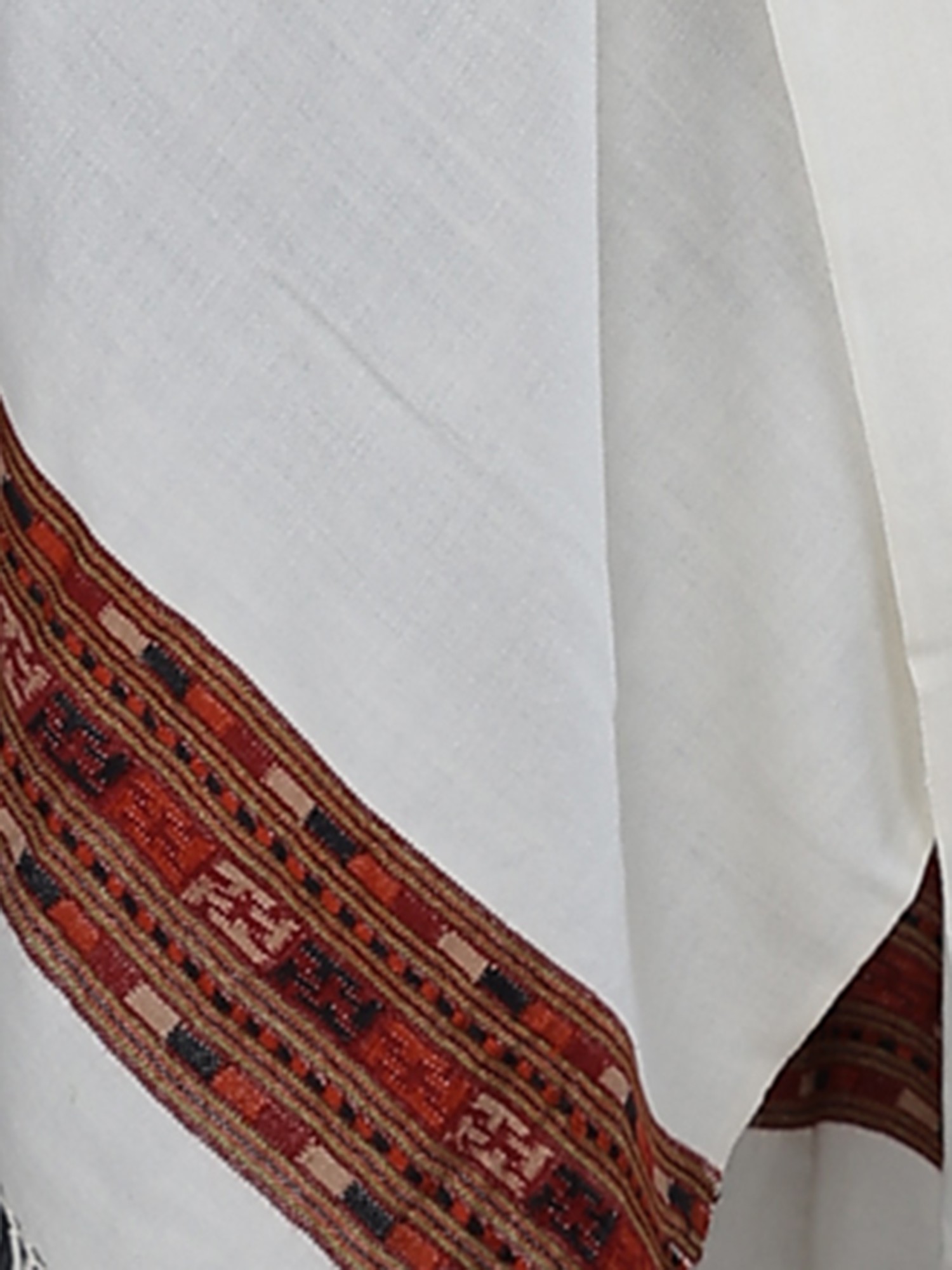 Antique-White Angora Stole from Kullu with Kinnauri Woven Palla Design ...