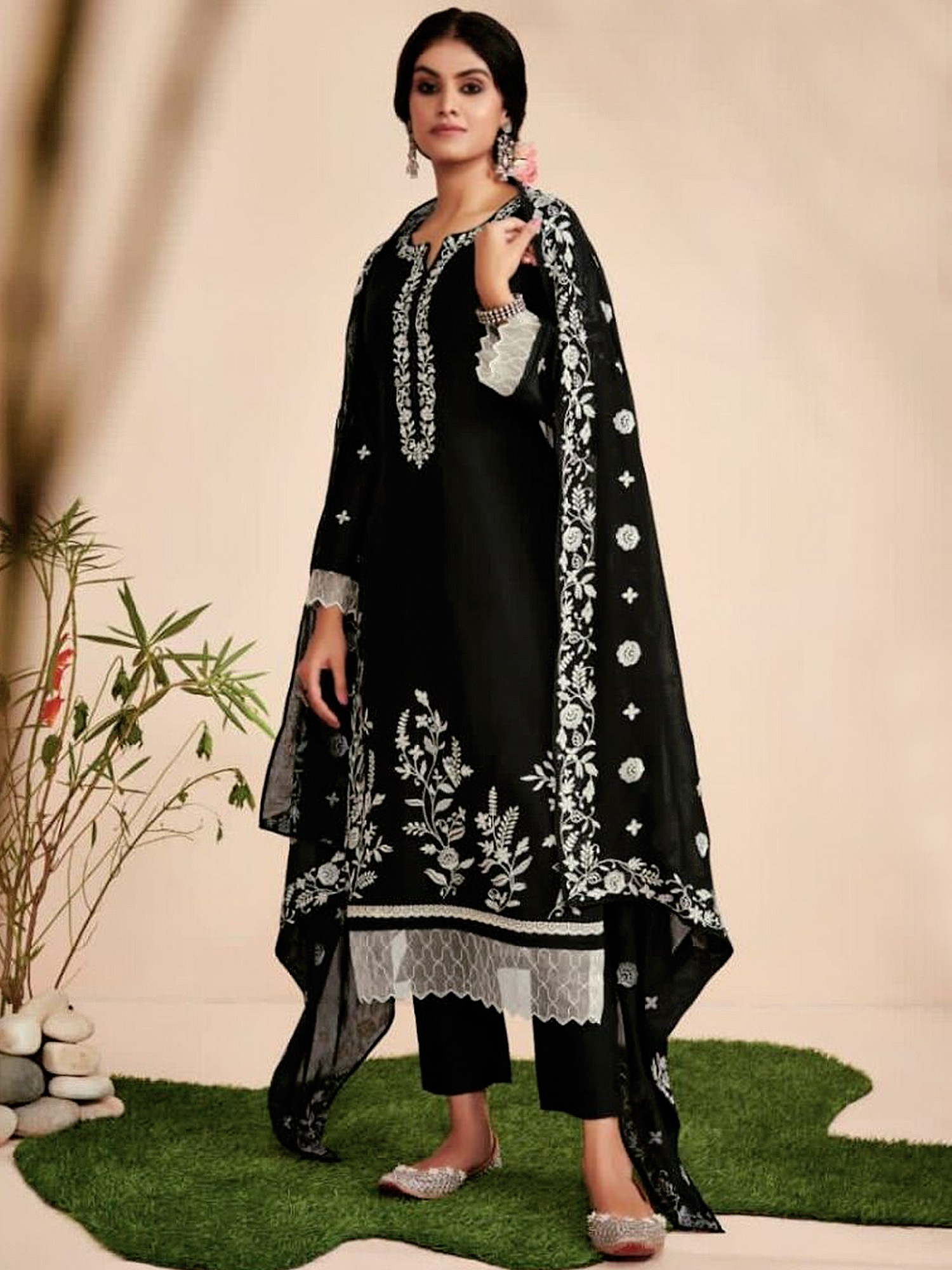 Art-Silk Lawn Style Salwar Suit With Resham Floral Embroidery, Net ...