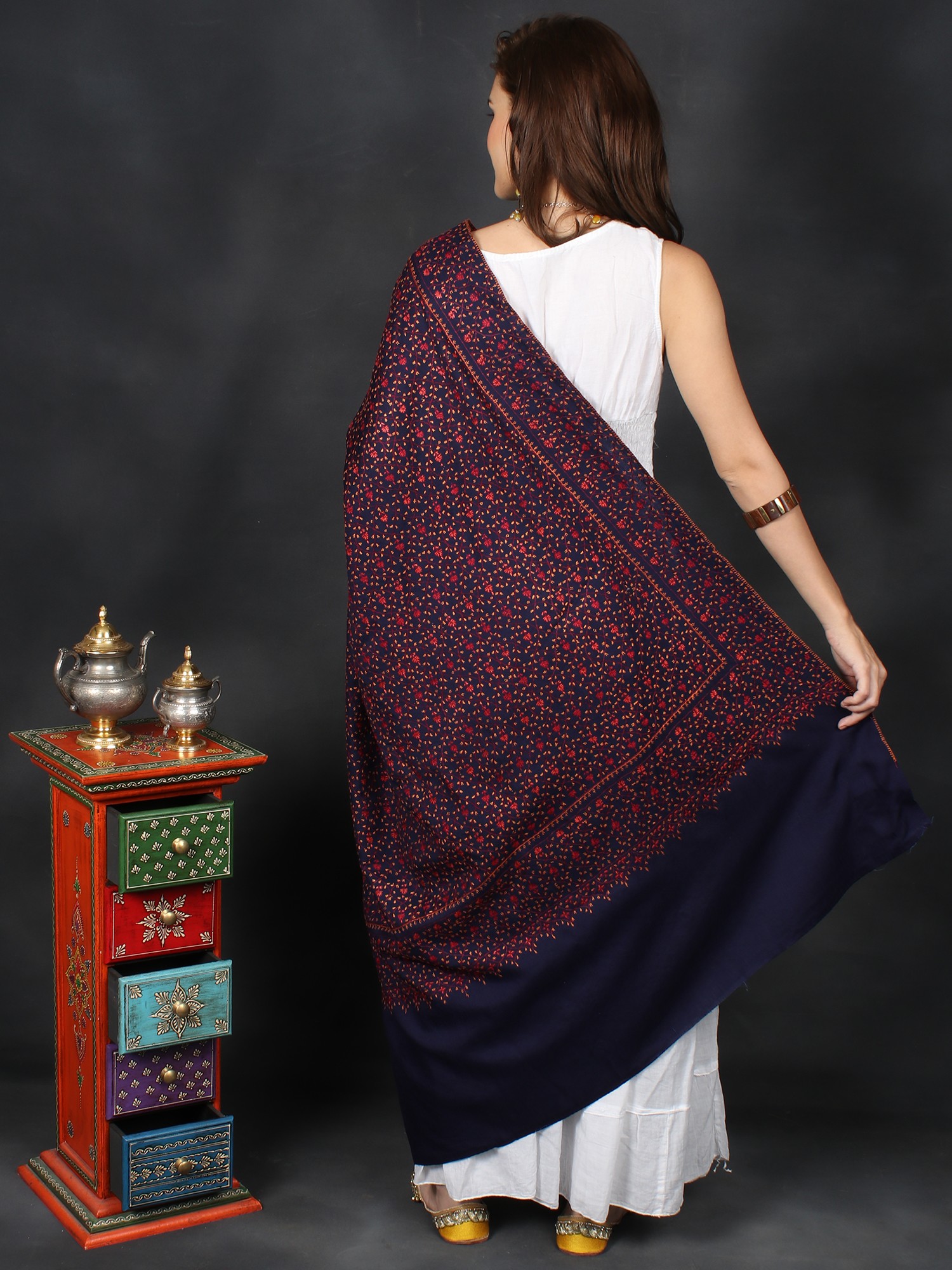 Sozni Shawl With All-Over Hand-Embroidered Floral Jaal Pattern | Exotic India Art