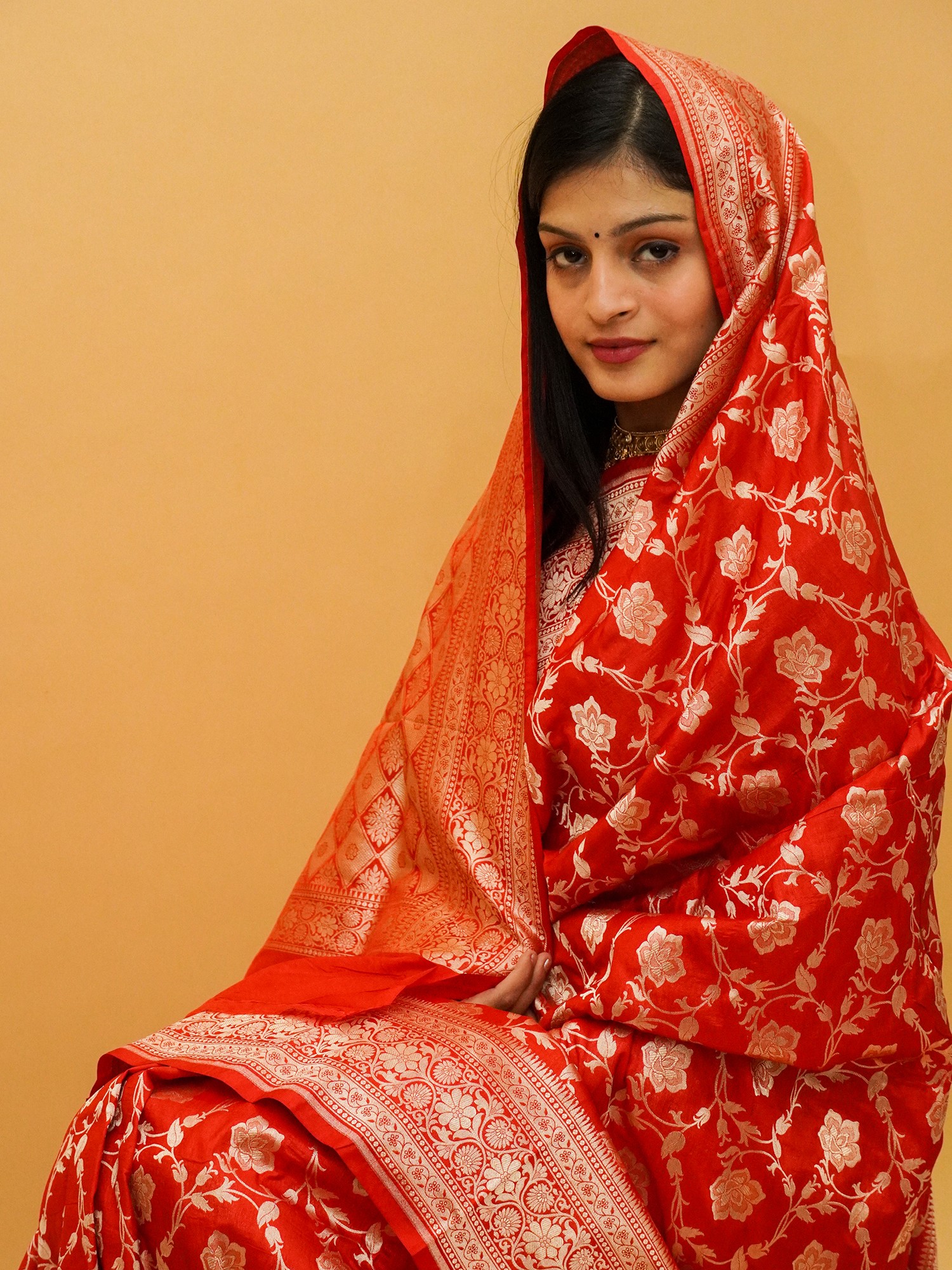 Banarasi Pure Katan Silk Floral Jaal Pattern Saree With Diamond Pattern ...