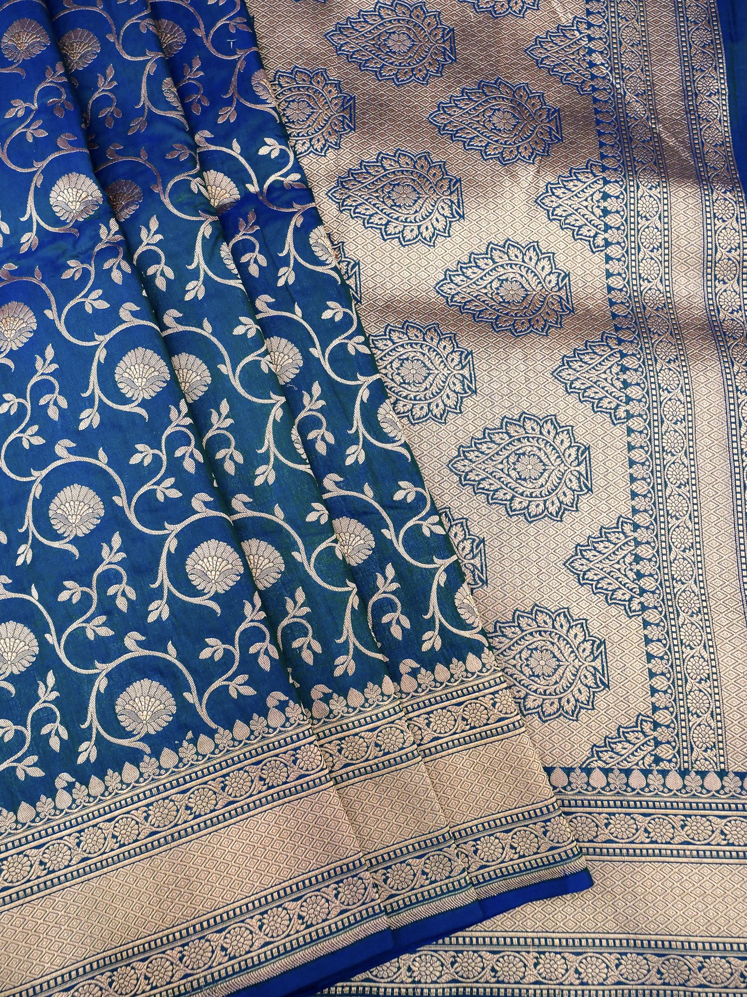 Directoire-Blue Pure Opera Silk Scroll Pattern Banarasi Saree And ...