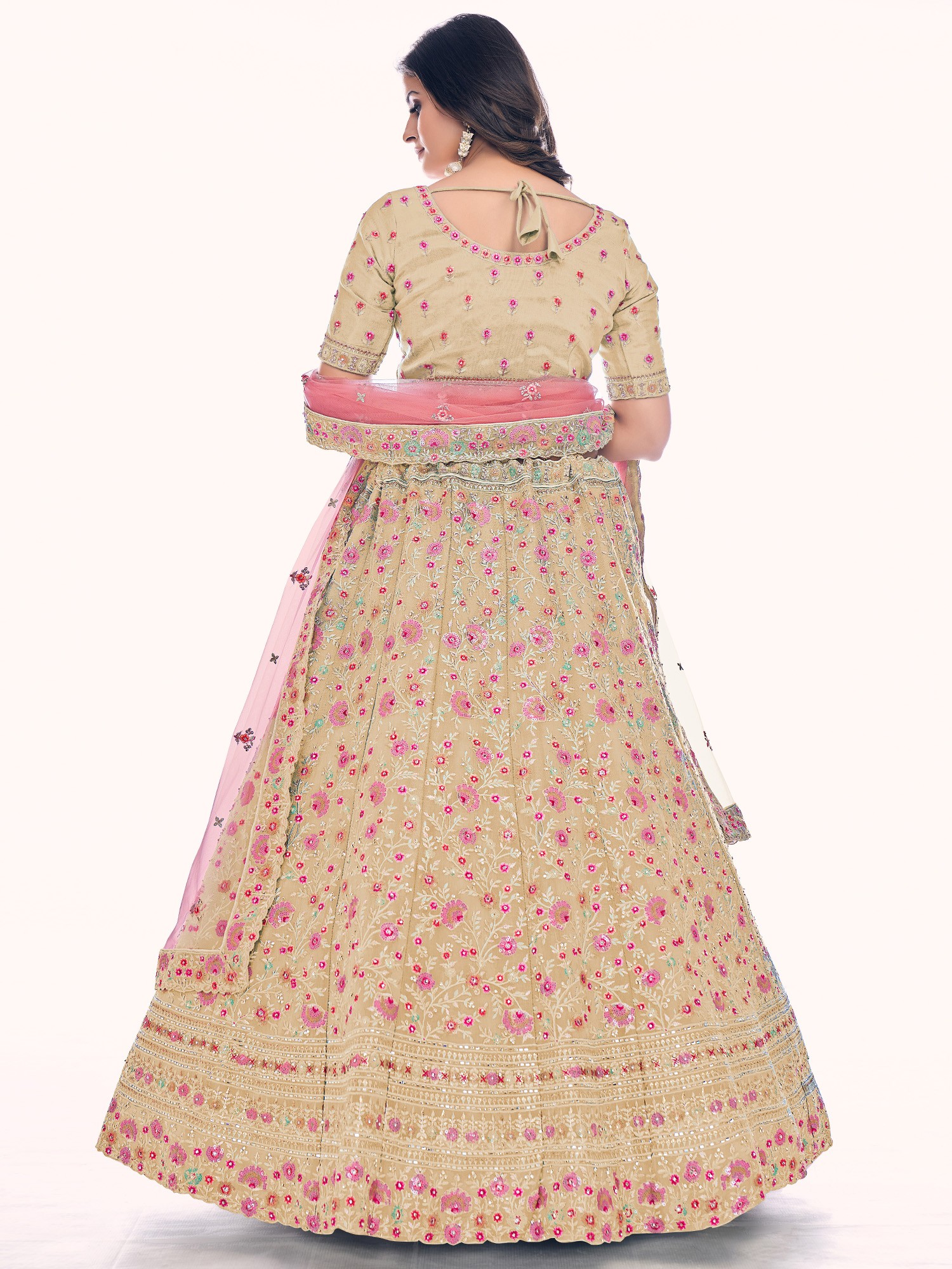 Lehenga Choli Set in Soft Net with Zarkan Embroidered Meena Phool Bail ...