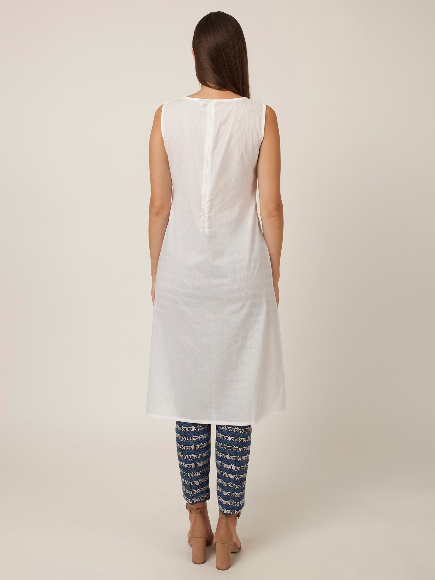 Cotton Front Slit Kurta with Printed Straight Pant | Exotic India Art