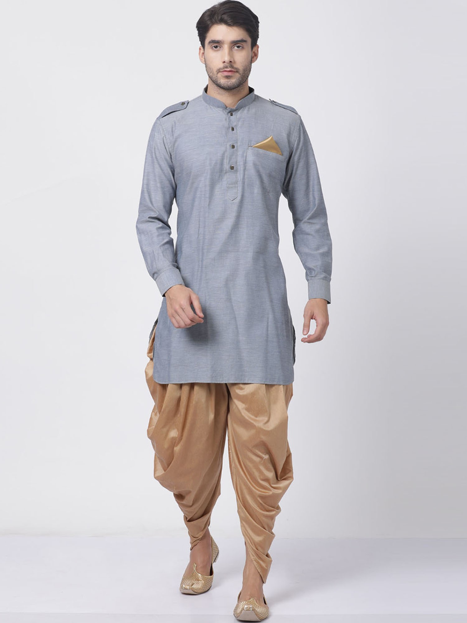 Cotton Blend Pathani Style Kurta with Cowl Pattern Patiala Style Dhoti ...