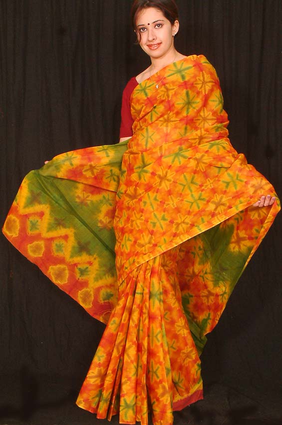 Cotton Sari with Multi-Colored Print | Exotic India Art