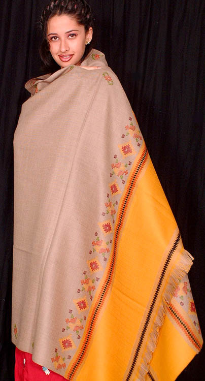 Kullu Shawl with Mustard Border | Exotic India Art