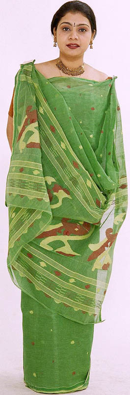 Light-Green Bengali Tengail Sari | Exotic India Art