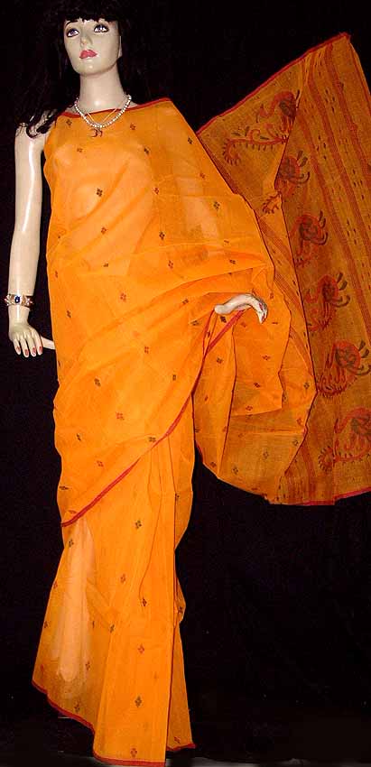 Mustard Color Bengal Cotton Sari | Exotic India Art
