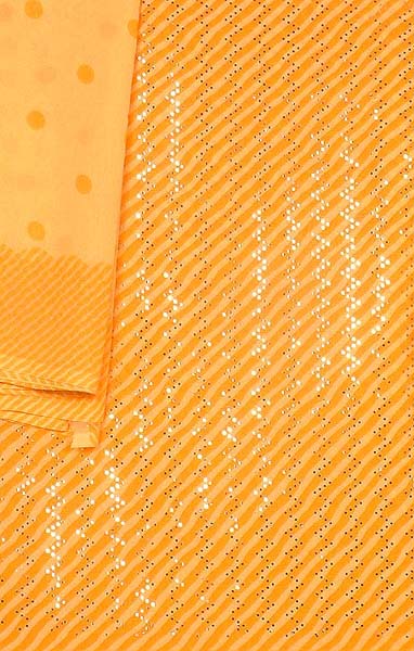 Orange and Yellow Leharia Suit with Mokaish Work | Exotic India Art