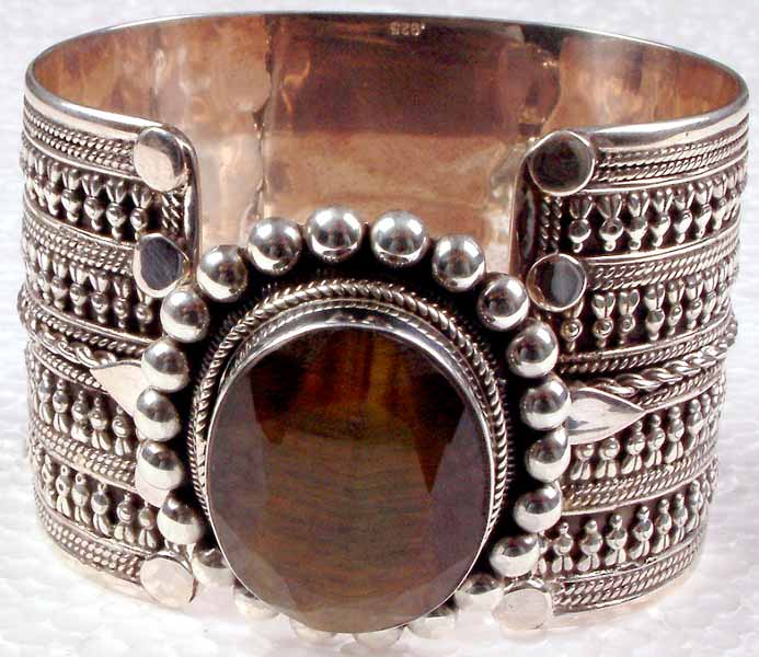 Faceted Tiger Eye Cuff Bracelet | Exotic India Art