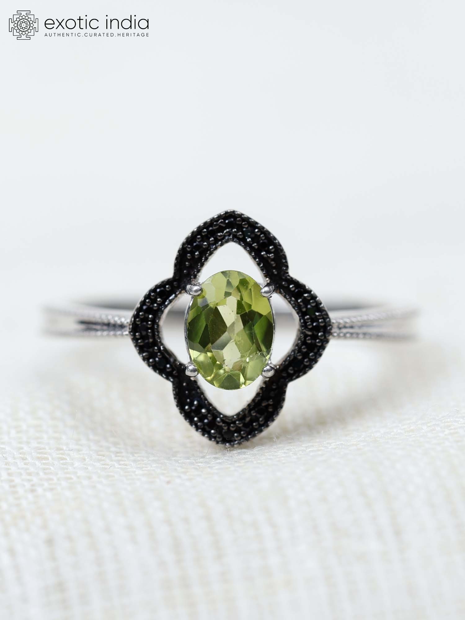 Oval Cut Peridot Gemstone Ring | Exotic India Art
