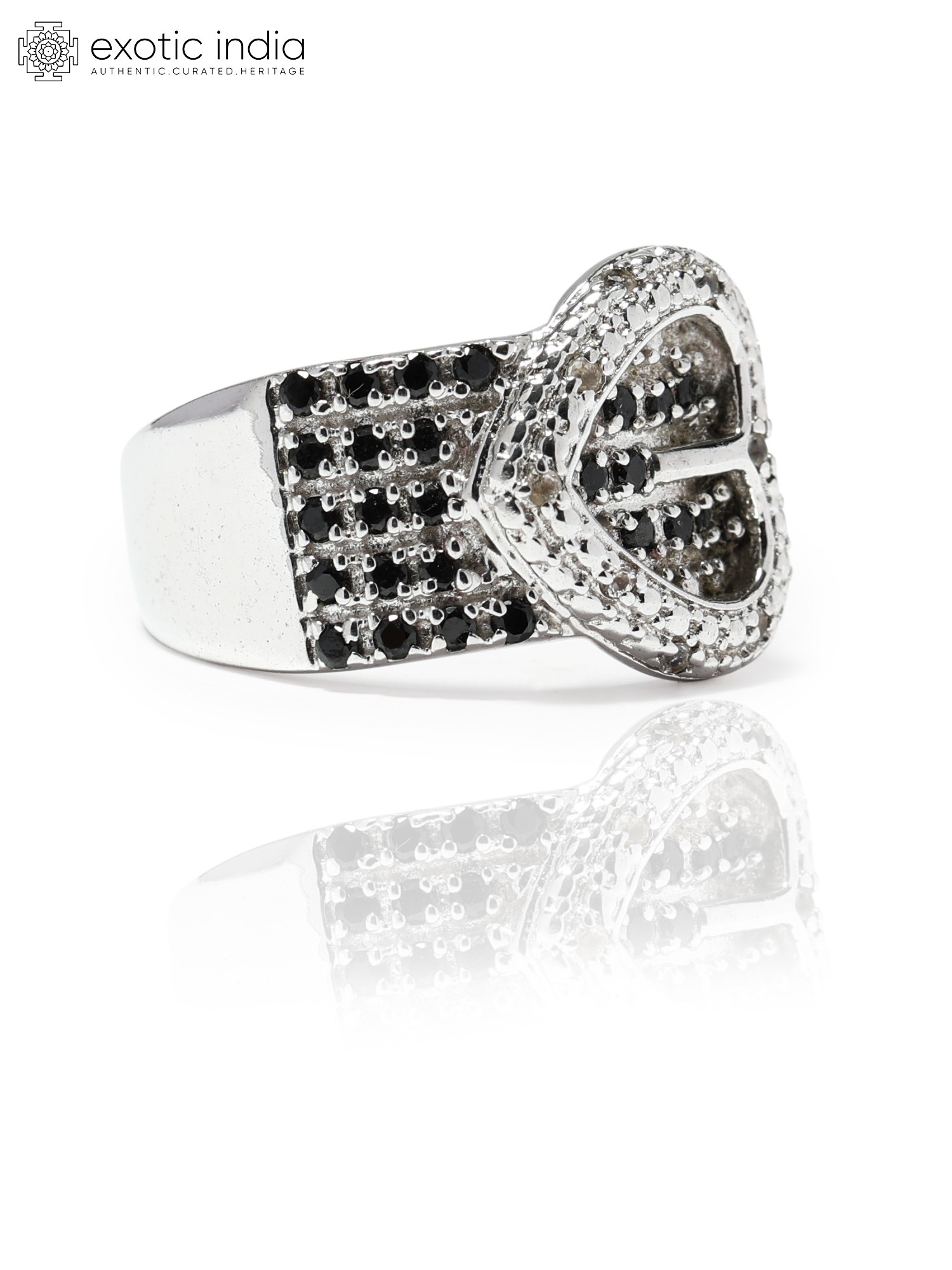 Small Circular Cut Black Spinel Gemstone Ring | Exotic India Art