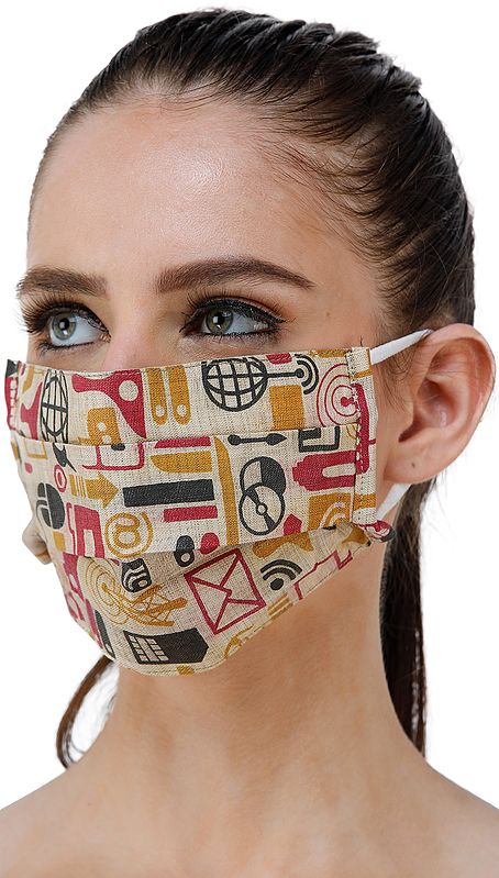 Alabaster-Gleam Two Ply Fashion Mask from Jharkhand with Modern Print ...