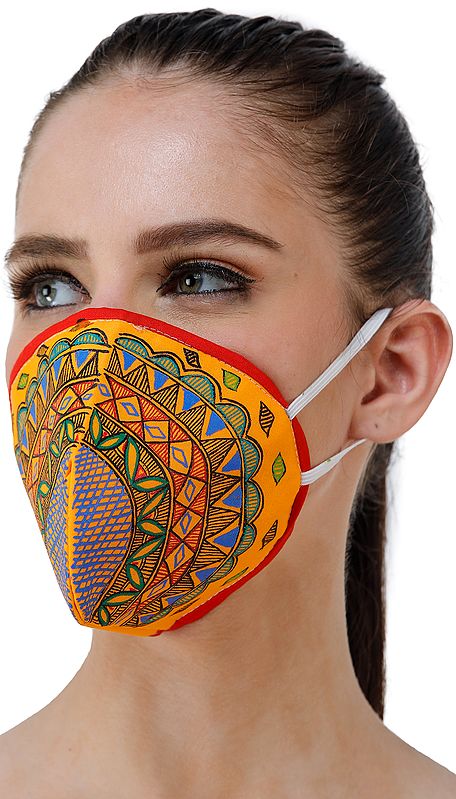 Three Ply Cotton Fashion Mask with Hand-Painted Madhubani Motifs ...