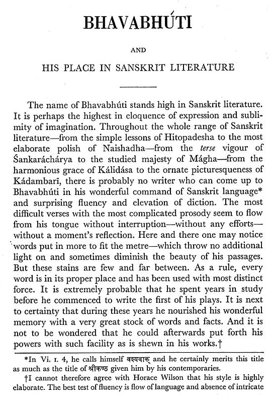 Bhavabhuti And His Place in Sanskrit Literature (An Old and Rare Book ...
