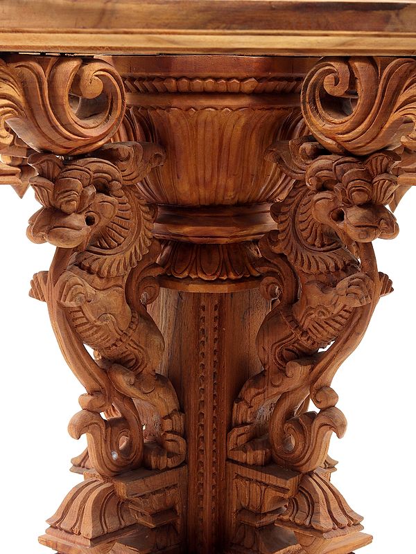 26" Award Winning Yali Design Wooden Carved Table | Exotic India Art