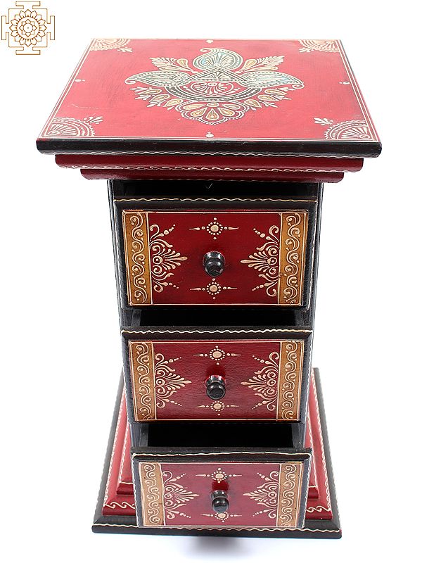 Rajasthani Art Wooden Table with Drawer | Exotic India Art