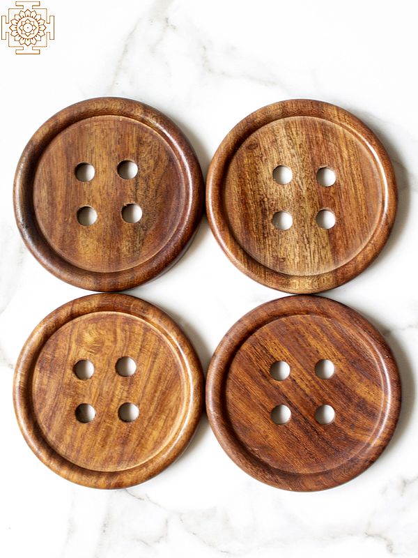 Wooden Button Coasters (Set of 4) | Exotic India Art