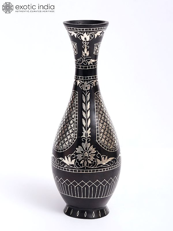 7" Bidri Flower Vase with Real Silver | Bidri Artwork | Gunmetal ...