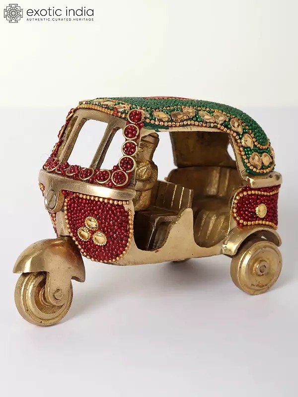 4" Small Decorative Brass Auto-Rickshaw with Inlay Work | Exotic India Art
